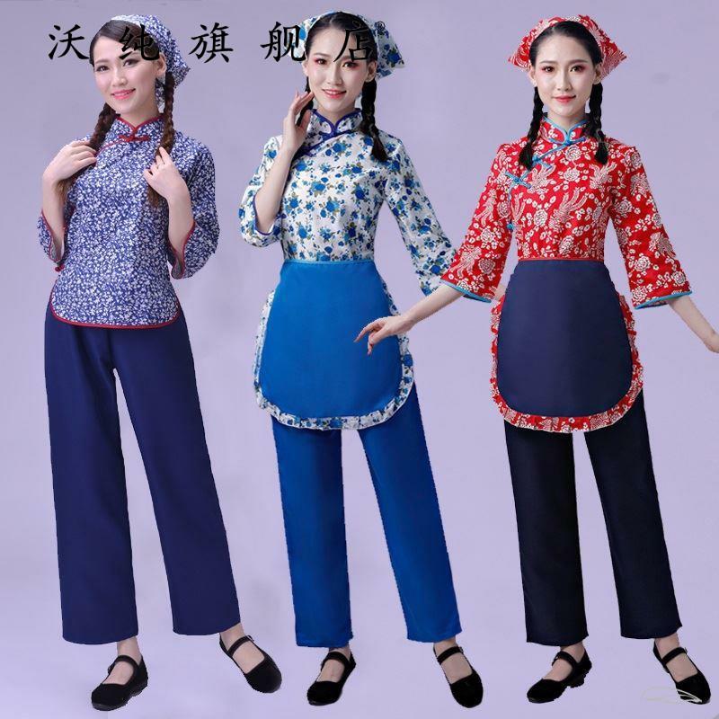 东北大花个性创意搞怪搞笑村姑翠花碎花村姑演出服装茶园采茶女