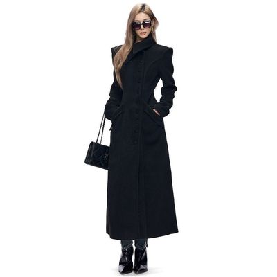 【奥本海默】英伦风花苞大翻领长款收腰外套经典A字摆赫本风大衣