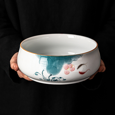 2025新款白瓷陶瓷茶洗缸家用中式禅意大号杯洗废水缸茶具配件水盂