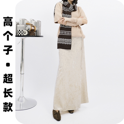 加长加绒半身裙高个子175高腰松紧弹力修身显瘦麂皮绒鱼尾裙秋冬