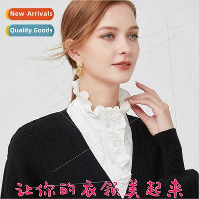 Korean girls chiffon whe large round collar thin inner fake