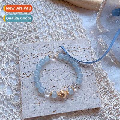 Natural blue chalcedony bracelet female ins senior new Mori