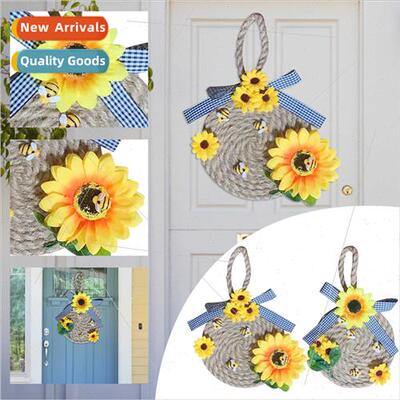 Bee Festival Faux Wreath Twine Door Hanging Craft Home Windo
