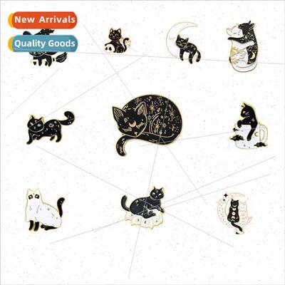 Creative black cartoon magic cat ten sets alloy enamel brooc