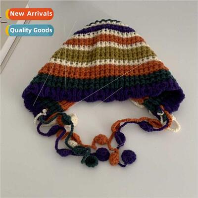Japanese cute ltle devil colorful wool ball wool cap childre