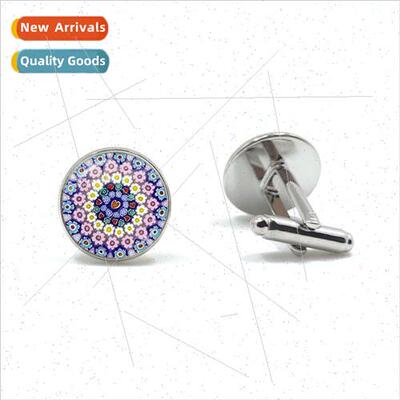 Murano Millefiori Time Gemstone Cufflinks Multicoloured Flow