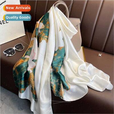 Summer new ink lotus silk scarf Chinese mom long multifuncti