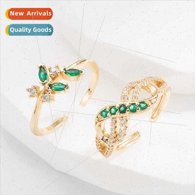 Europe copper gold-plated colored zirconia ring creative fas