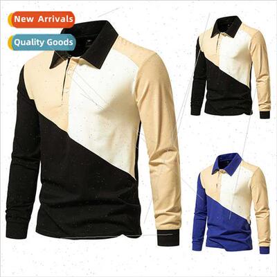 2023 Autumn Winter new men color blocking lapel long-sleeved