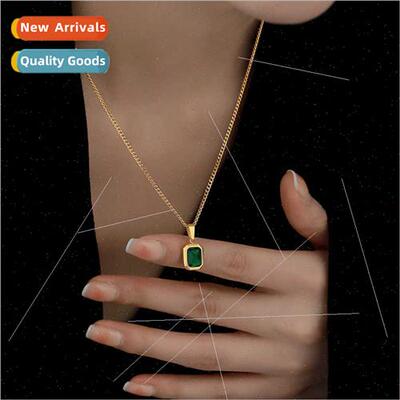 French mple Emerald Pendant Necklace Women che 1 Collar Chai