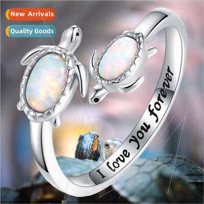 Turtle imation opal opening adjustable ring men women jewelr