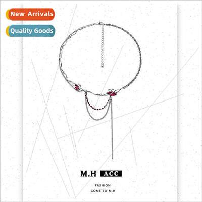 Red Gemstone Flower Necklace Women Metal Chill Choke Chain S