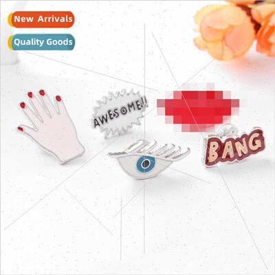 brooches cartoon fun sense red lips eyes palm letters brooch