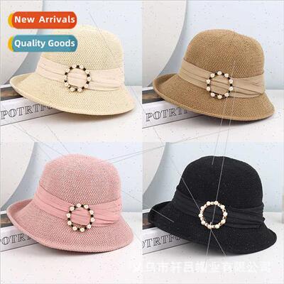 Spring Summer pearl buckle sunshade versatile bowler hat Hep