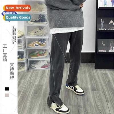 High Set fog pants retro do old leg open straight casual spo