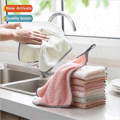 Hangable coral fleece hand towel wipes kchen towel dishcloth