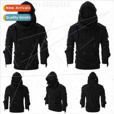 2023 New Men Vintage Masked Studded Long Sleeve Hooded Sweat