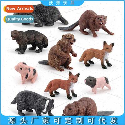 Wild animals beaver fox badger wolverine piglet set model mi