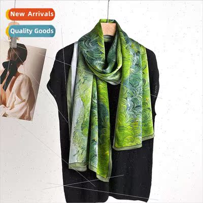 Green rustic mulberry silk high-grade silk printing thin lon