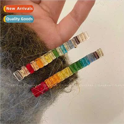 Rainbow cky Exquise rhinestone bangs clip ehead broken hairp