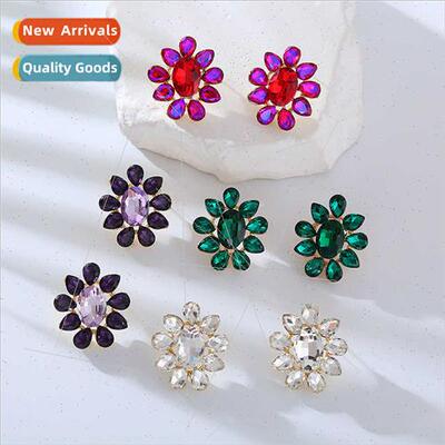 Europe new earrings female alloy inlaid diamond simple earri