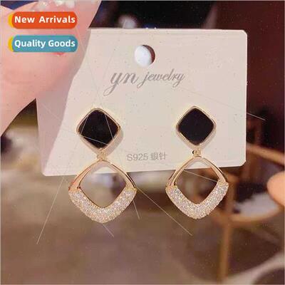 s925 silver pin simple niche geometric rhombus earrings适用w
