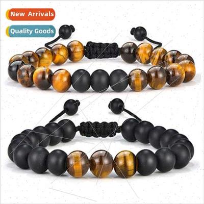 8mm Tiger Eye Obsidian Braided Bracelet Women Adjustable Wax