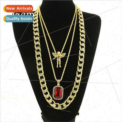 Alloy Necklace hiphop hip hop diamond encrusted ruby men Eur