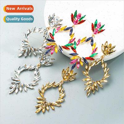 Fashion Trend Alloy Encrusted Glass Diamonds Floral Long Ear