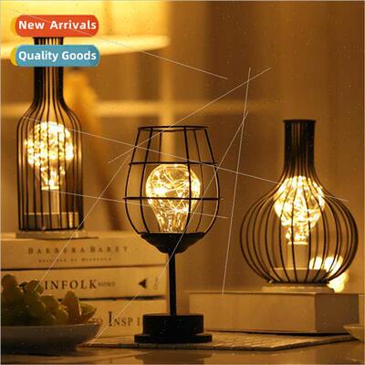 LED iron night light red wine glass red wine bottle decorati