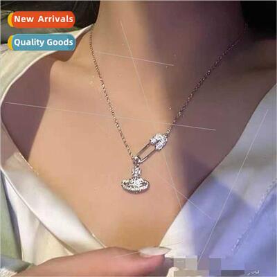 chic elegant saturn pin necklace women full diamonds necklac