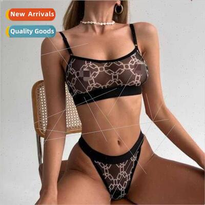 Sexy Women Mesh Printed ngerie Bra Erotic Set 2028