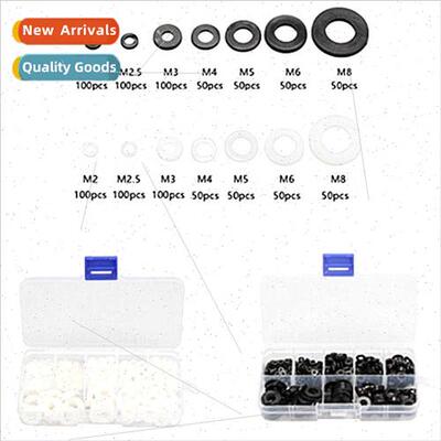 350pcs box M2-M8 Black Whe Nylon Flat Washer Gasket Insulati
