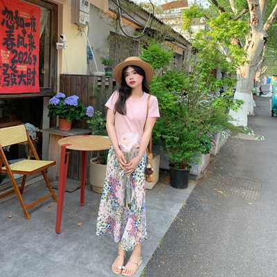 PERRY自制小个子 莫奈花园碎花粉色半裙小码150xxs