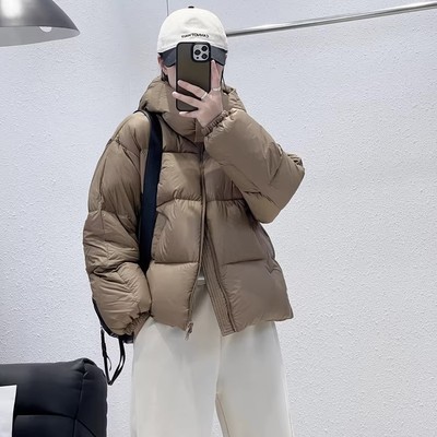 双拉链头连帽面包羽绒服