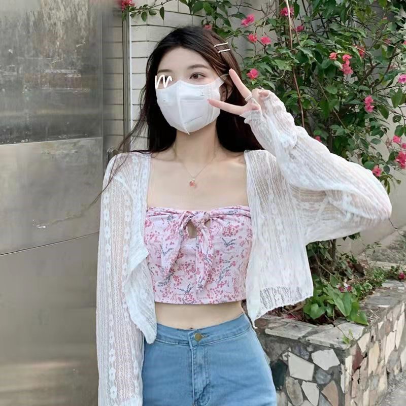 杏色蕾丝开衫花边领 防晒空调衫披肩薄款夏雪纺温柔仙女风 领