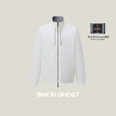 SIMON GHOST 男士夹克白色蓝色意大利Olmetex面料双面束腰外套