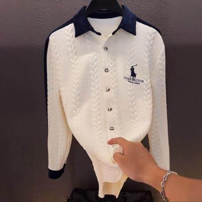 男士秋季时尚重工刺绣翻领长袖卫衣男女同款潮流百搭拼色轻奢开衫