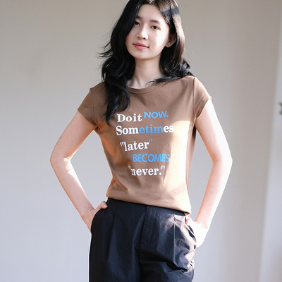 薄款棉感女性休闲短袖字母印花