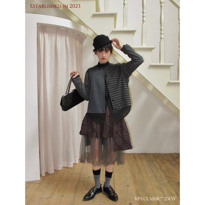 KIM Classic「Danish Pastry」条纹小花朵拼接百搭小开衫