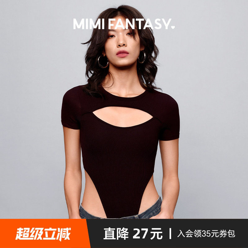 MIMI FANTASY辣妹连体衣性感镂空高叉露腰显瘦薄款短袖跳舞塑身衣