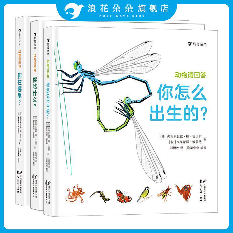 【3册套装】动物请回答:你住哪里+你怎么出生的+你吃什么 43种动物筑巢技与巧生存智慧精准手绘图3~6科普百科书籍 浪花朵朵童书