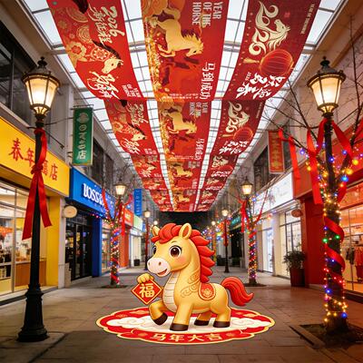 马年天幕挂布定制2026新款新条幅挂饰场年景氛围布置街道吊顶春节