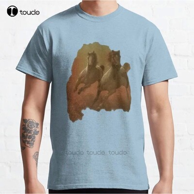 New Galloping Horses Shirt Classic T-Shirt Cotton Men Tee Sh