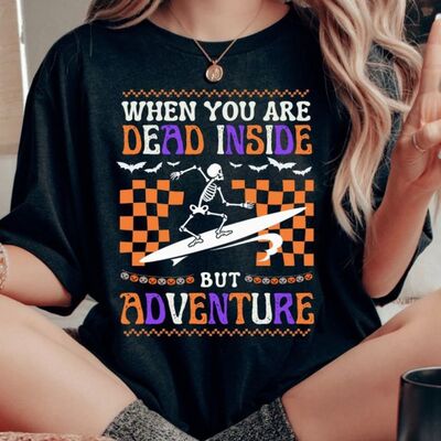 Skeleton Spooky Adventure Retr Surfing Graphic T Shirts Beac