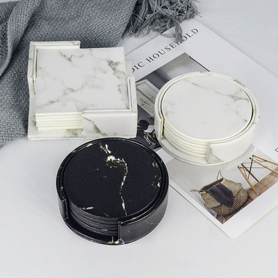 Creative Marble PU Leather Coaster Drink Coffee Cup Mat Tea