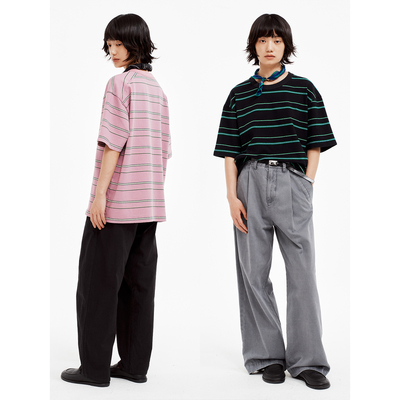 WHIMIN长绒棉色织条纹短袖T恤