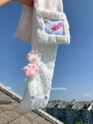 【现货】秋冬日猫咪印花面料AB面保暖围巾仿兔毛少女可爱y2k围脖