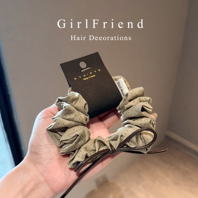 韩系橄榄绿波点蝴蝶结小肠发圈