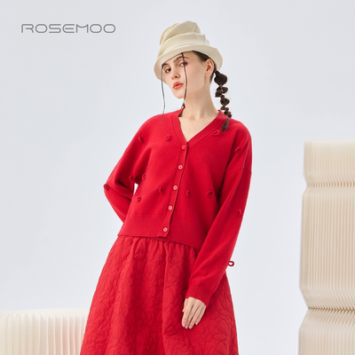 容子木ROSEMOO26春【商场同款】软糯毛织V领长袖开衫RWM1NP125A